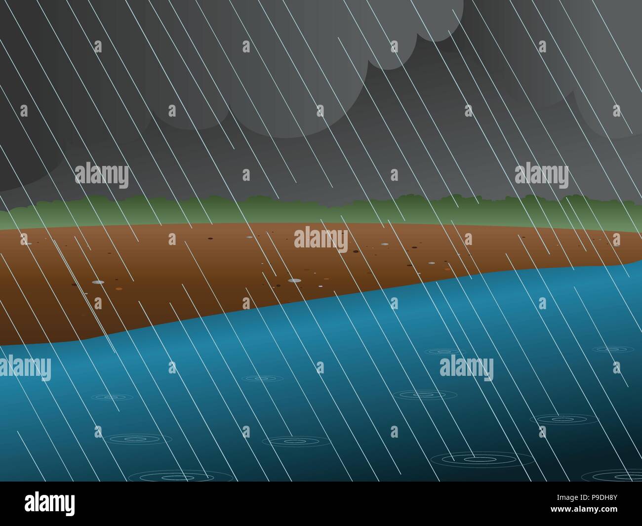 cartoon vector illustration of a rainy river Stock Vector Image & Art ...