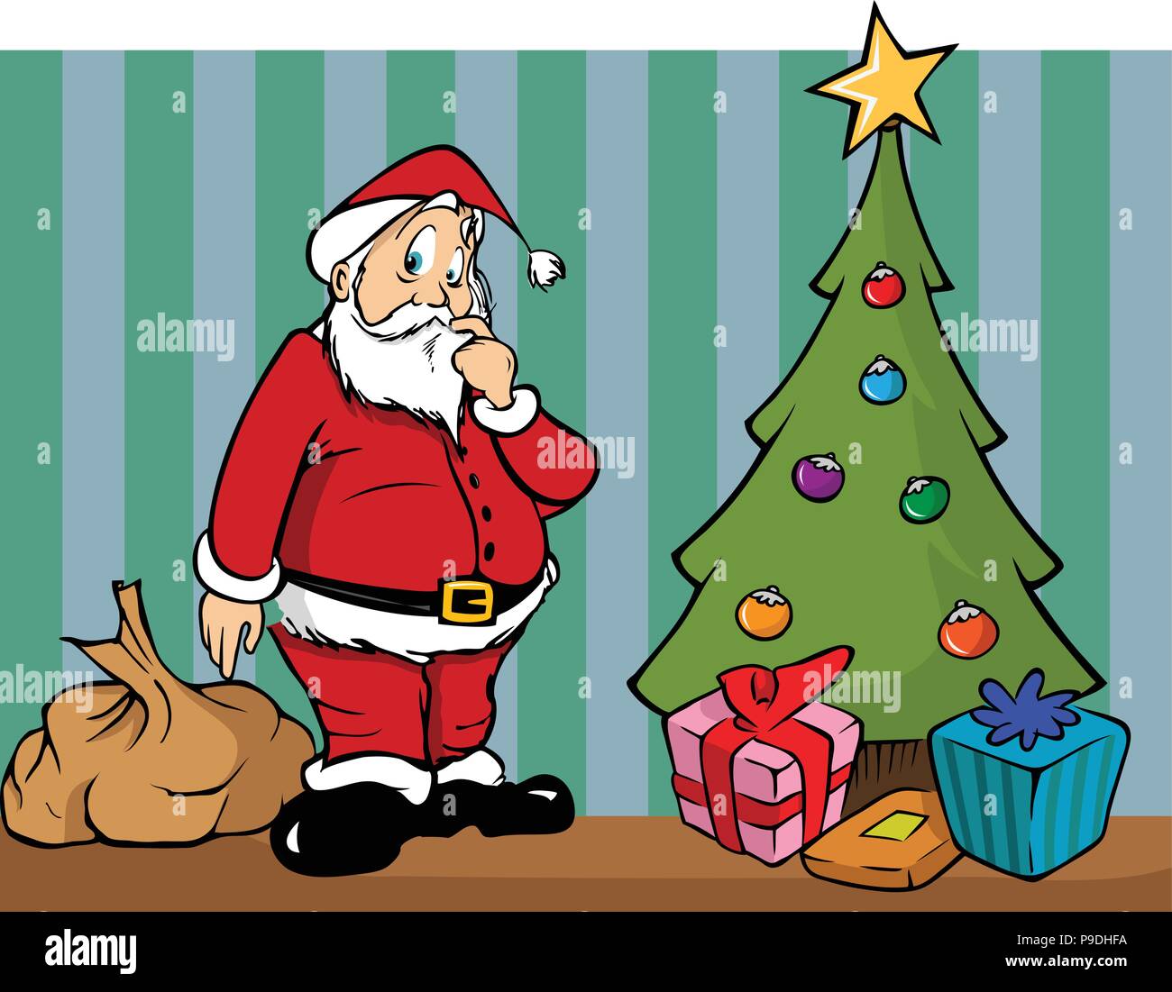 cartoon vector illustration of Santa Claus and a Christmas tree Stock ...