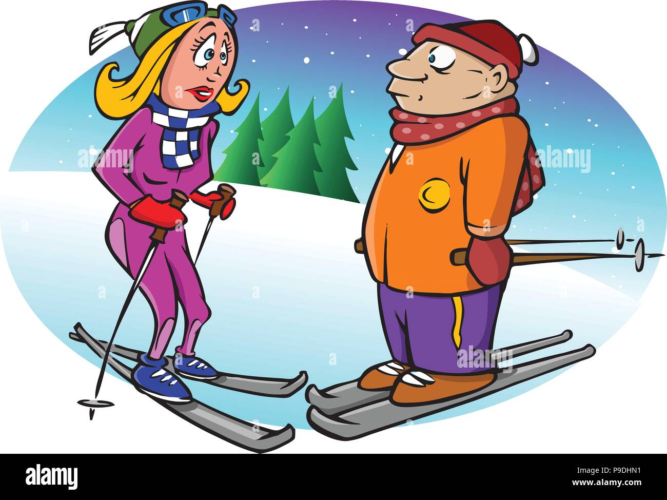cartoon vector illustration male female skiers Stock Vector Image & Art ...