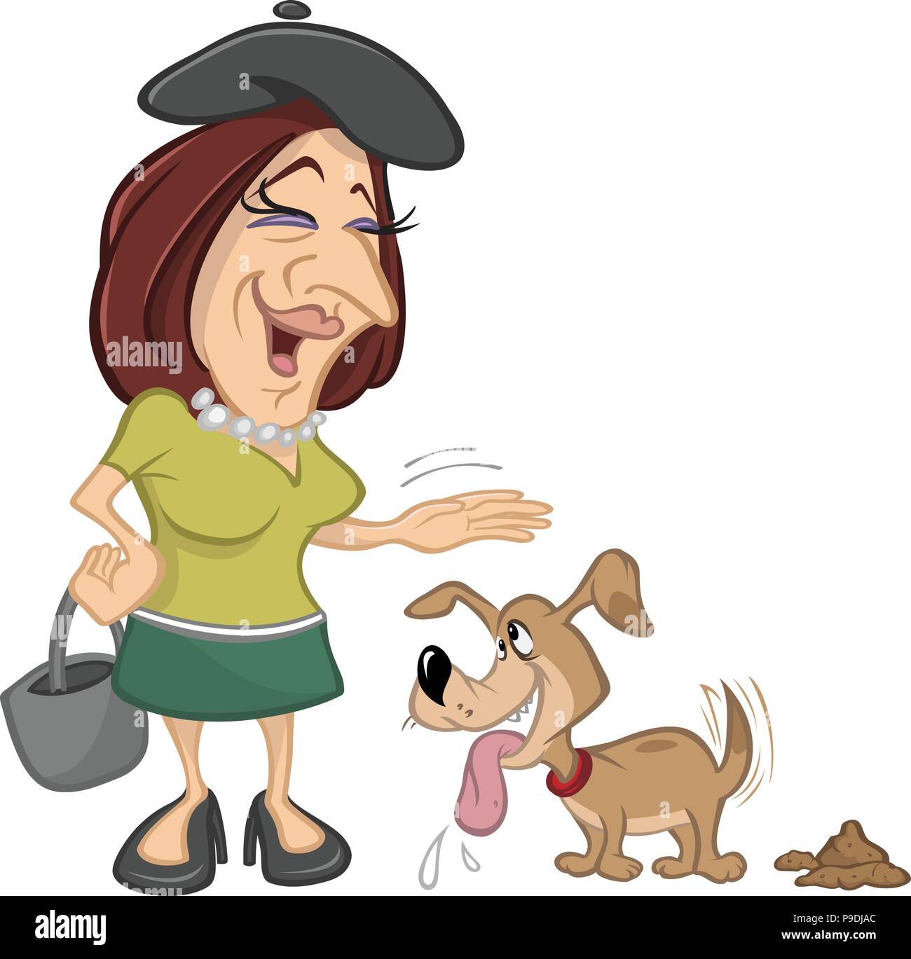 cartoon vector illustration of a woman petting pet dog Stock Vector ...
