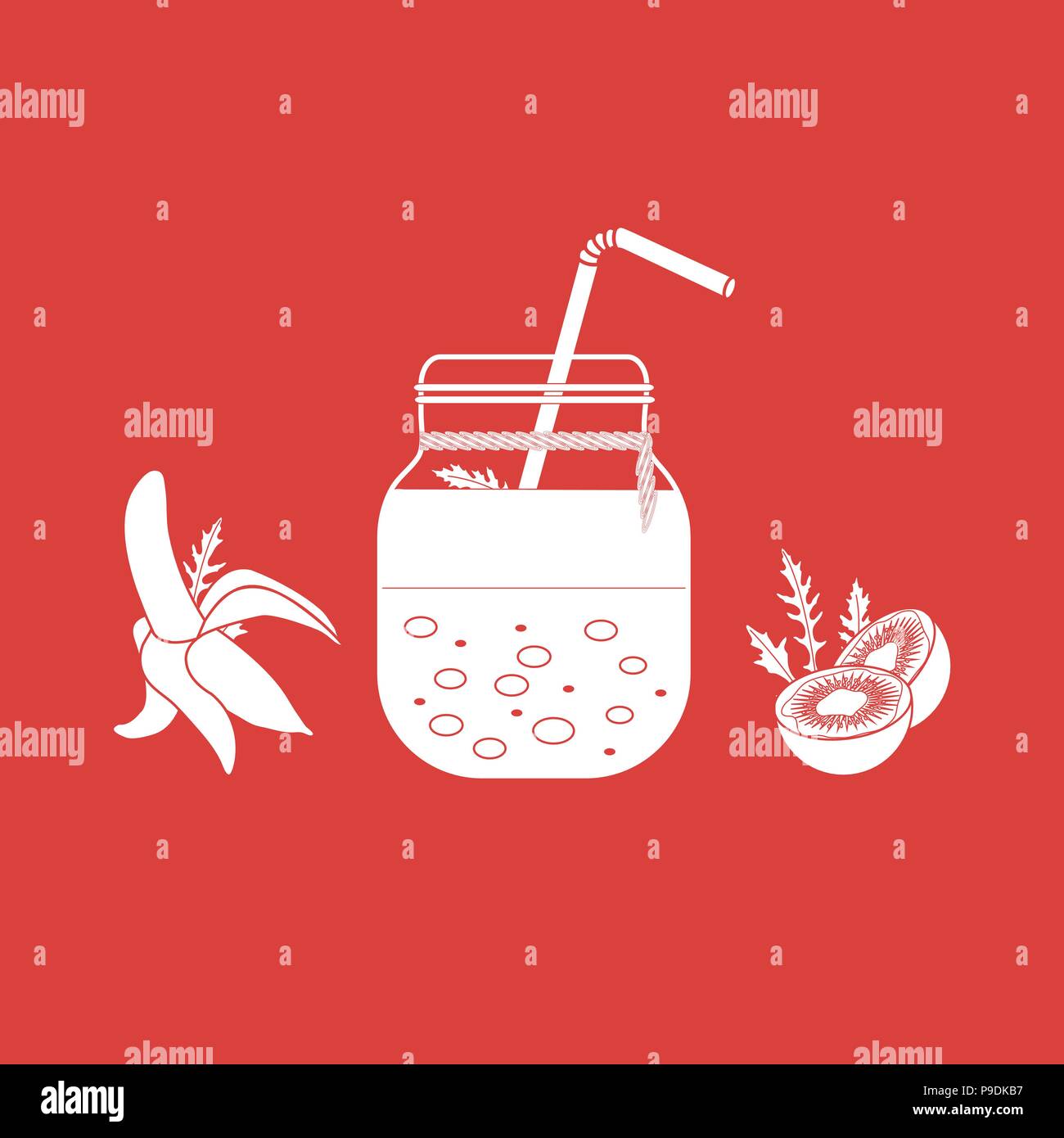 Jar with smoothies and ingredients for making smoothie. Healthy eating ...