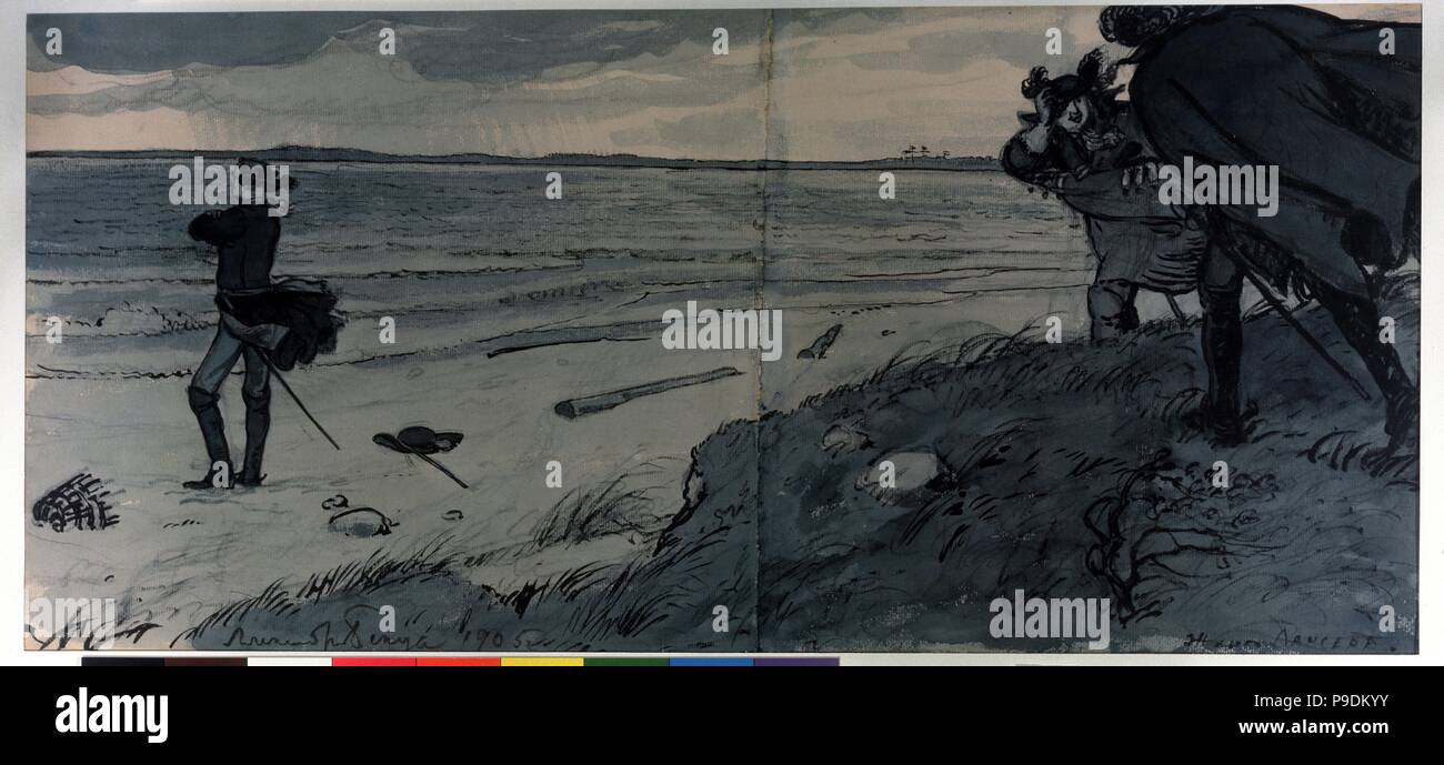 Peter I at the Newa shore. Illustration for the poem The Copper rider ...