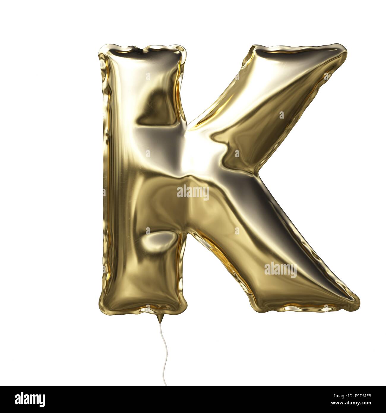 Letter K made of golden inflatable balloon isolated on white background ...