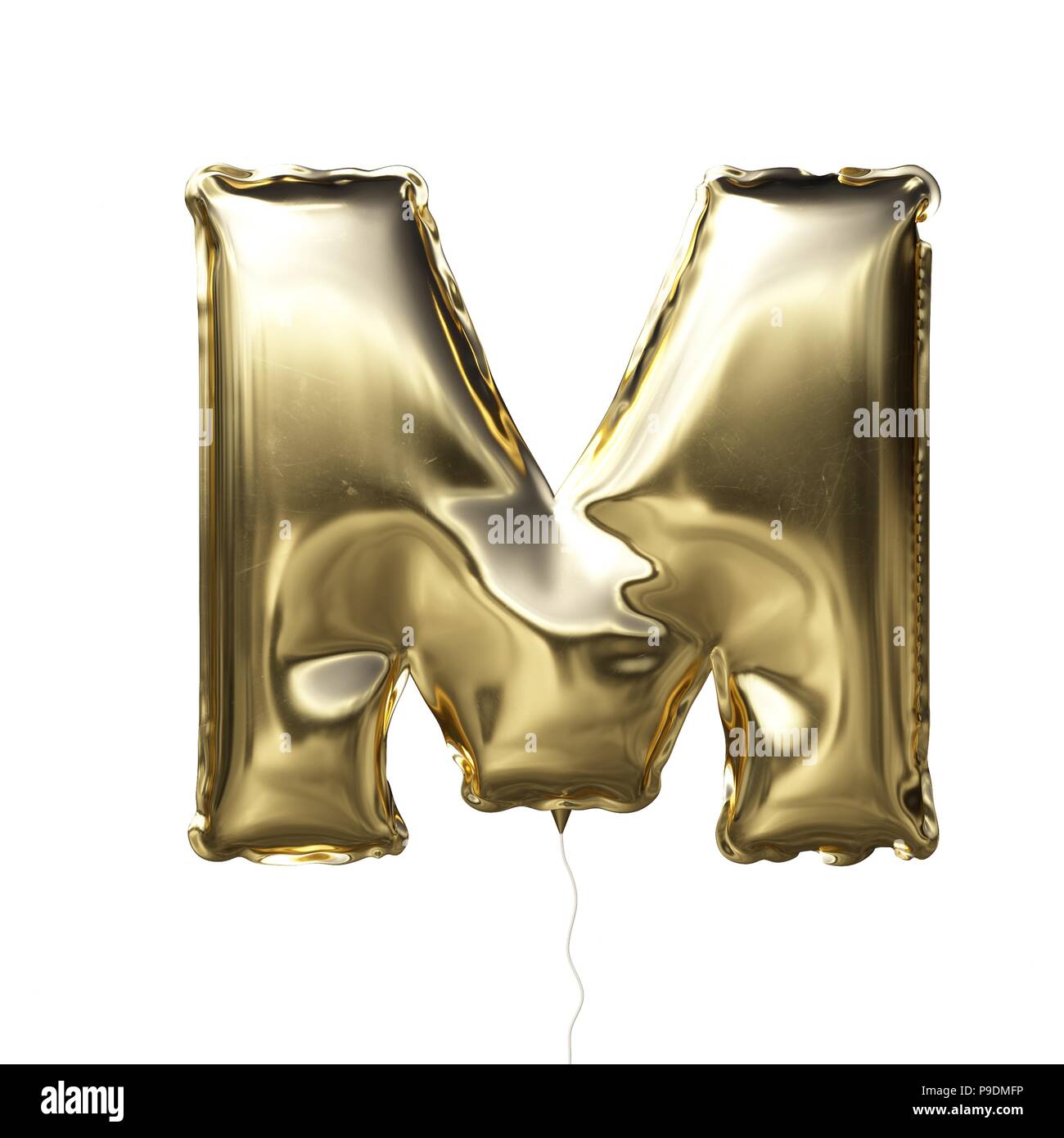 Letter M made of golden inflatable balloon isolated on white background ...