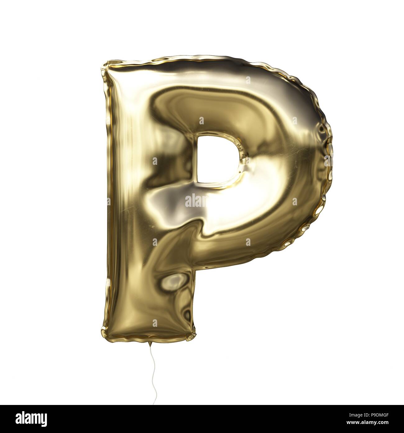 Letter P made of golden inflatable balloon isolated on white background ...