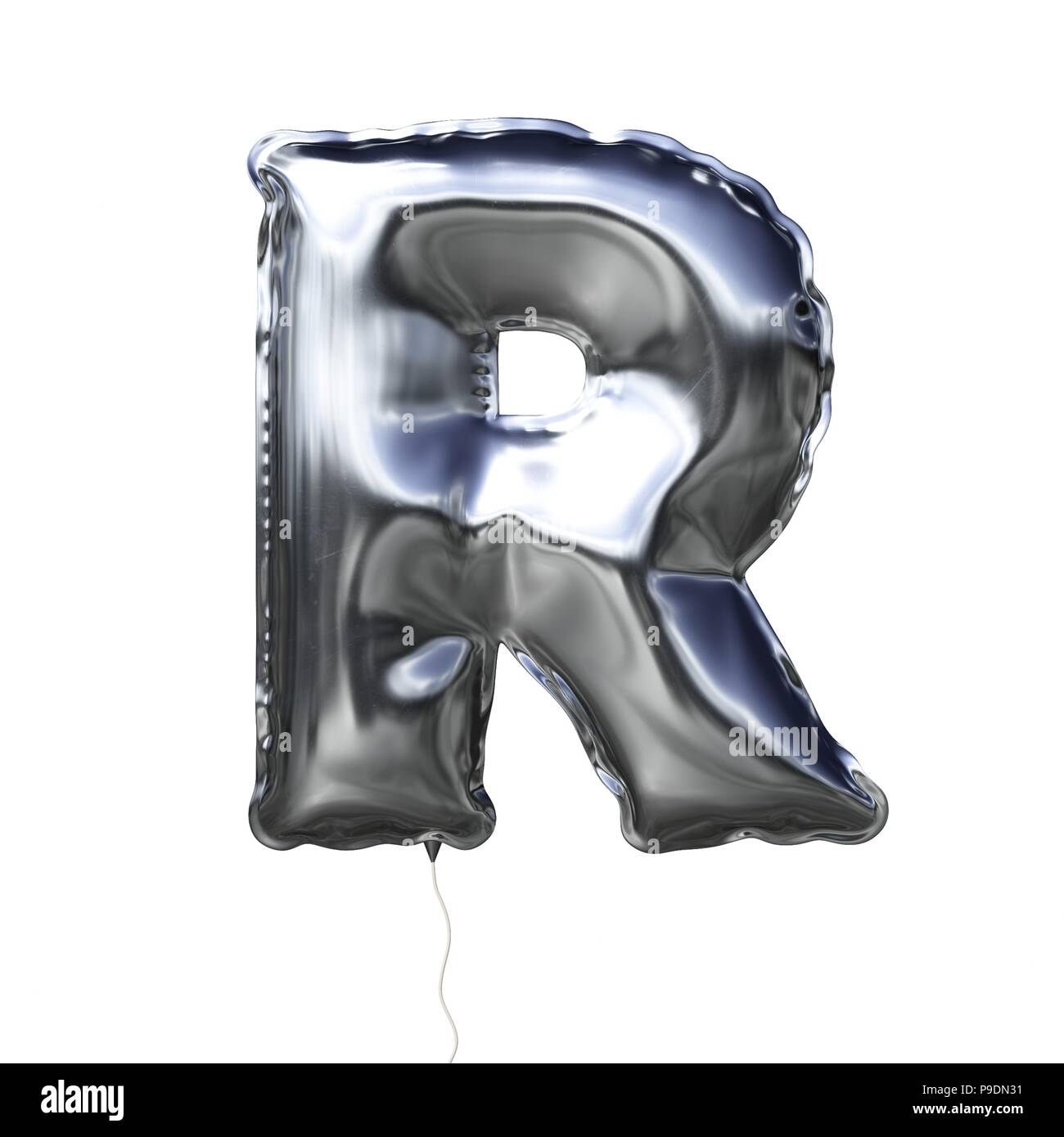 Letter R made of silver inflatable balloon isolated on white background ...