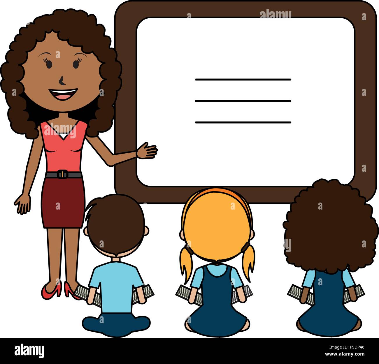 woman teacher with chalkboard and students vector illustration design ...