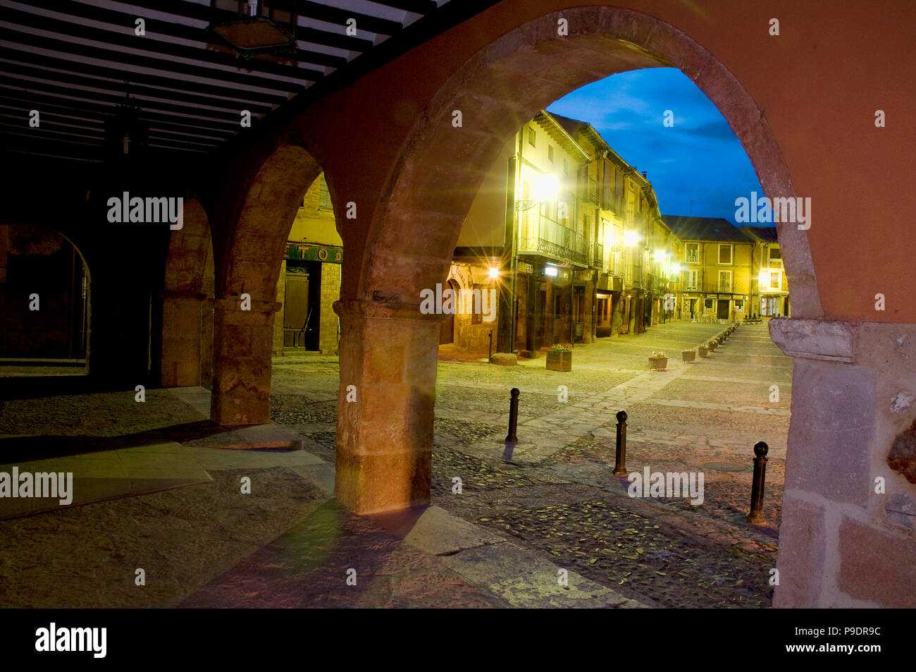 Plaza Mayor, night view. Ayllon, Segovia province, Spain Stock Photo ...