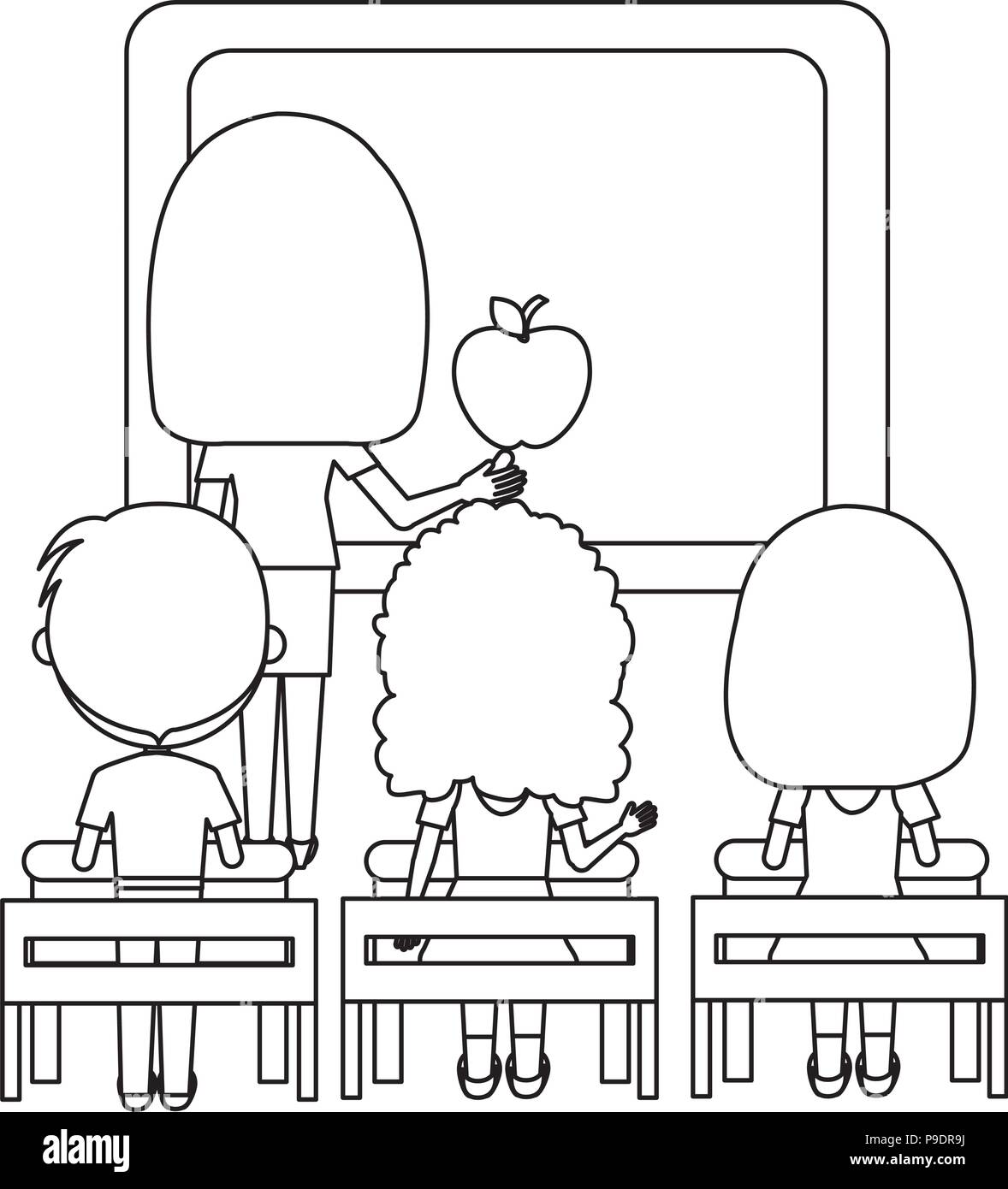 woman teacher with chalkboard and students vector illustration design ...