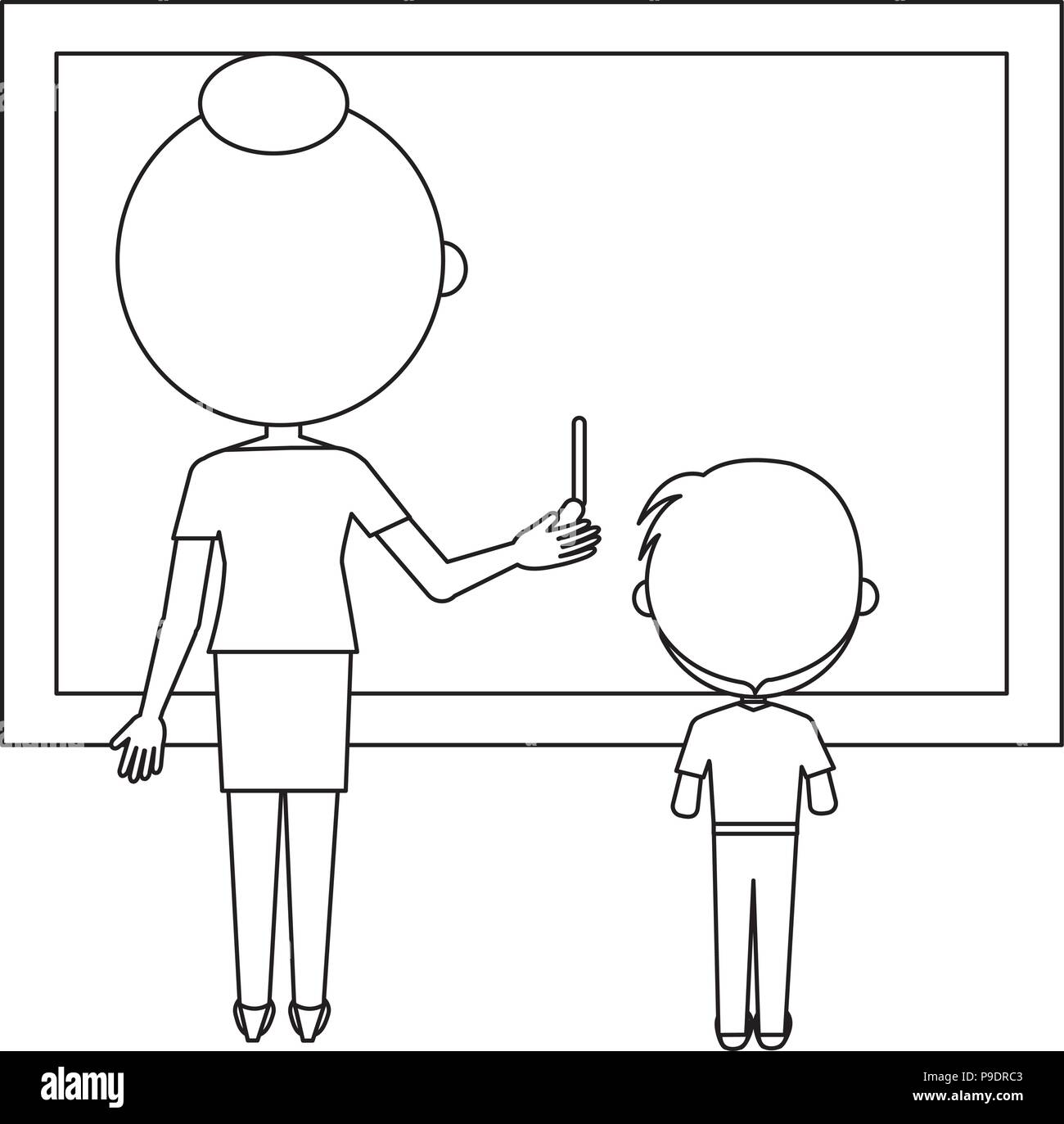woman teacher with chalkboard and boy vector illustration design Stock ...