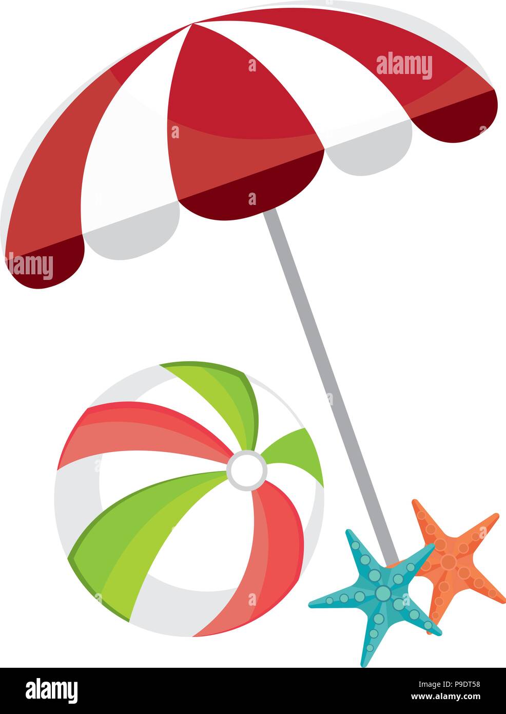 umbrella beach with ball and starfish vector illustration design Stock ...