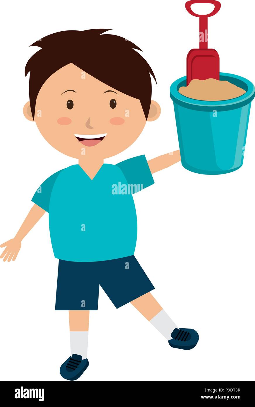 Boy playing sand pail shovel Stock Vector Images - Alamy