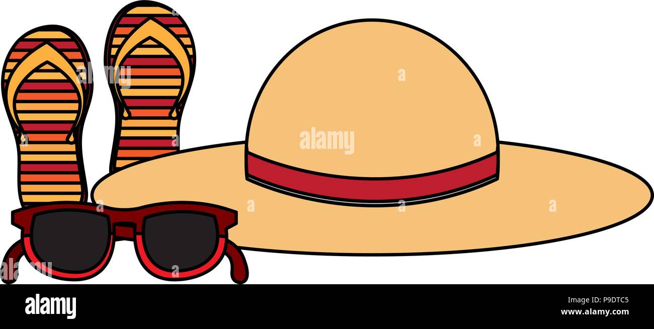 summer hat with flip flops and sunglasses vector illustration design ...