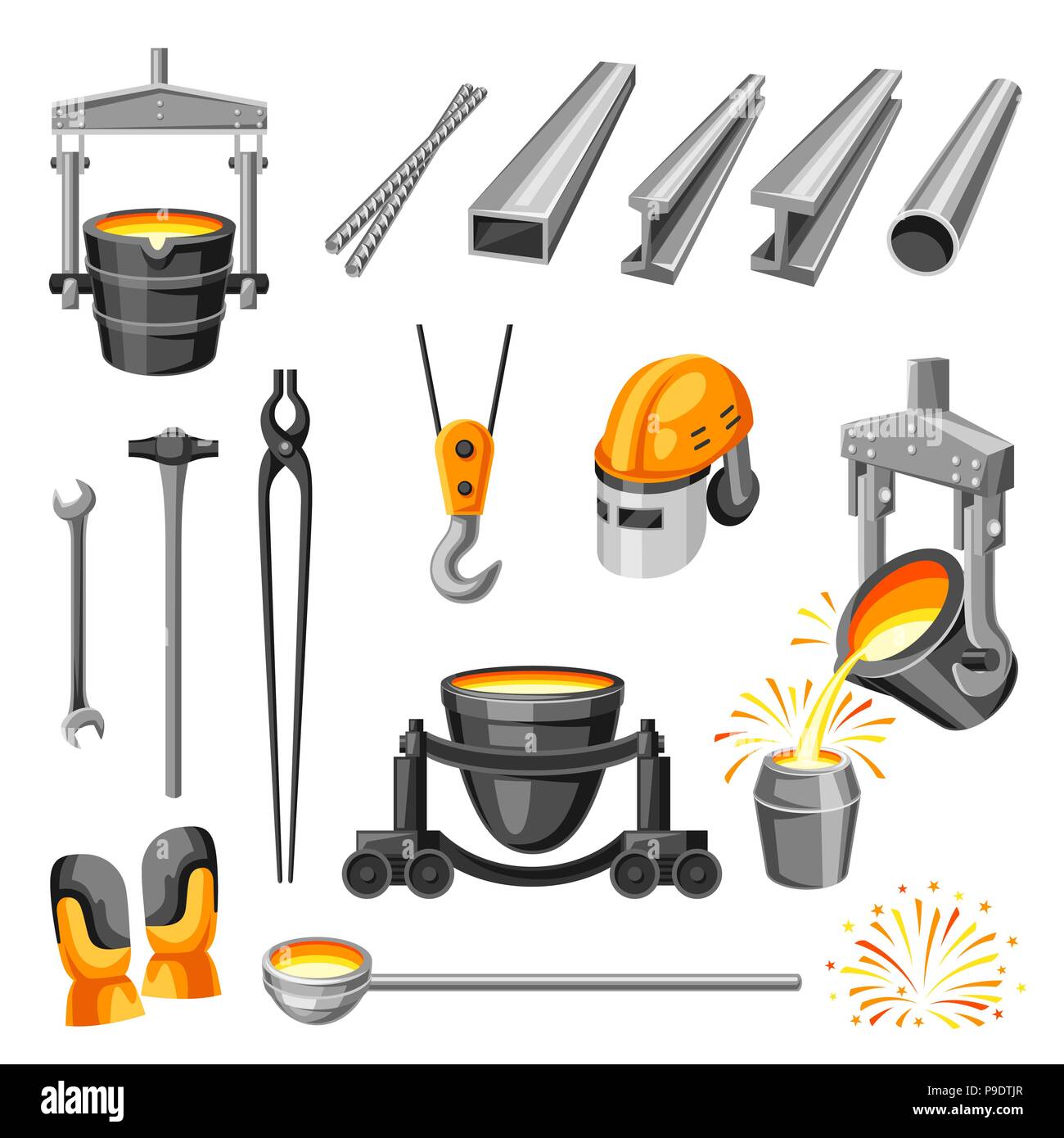 Metallurgical symbols set. Industrial items and equipment Stock Vector ...