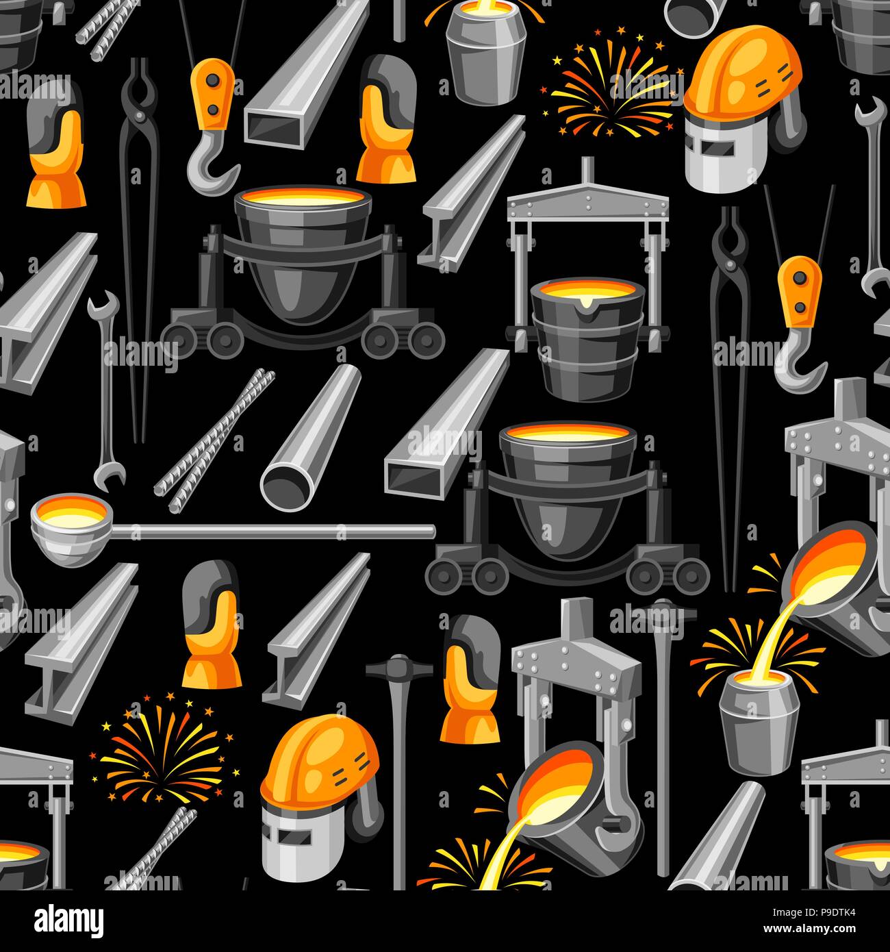 Metallurgical seamless pattern. Industrial items and equipment Stock ...