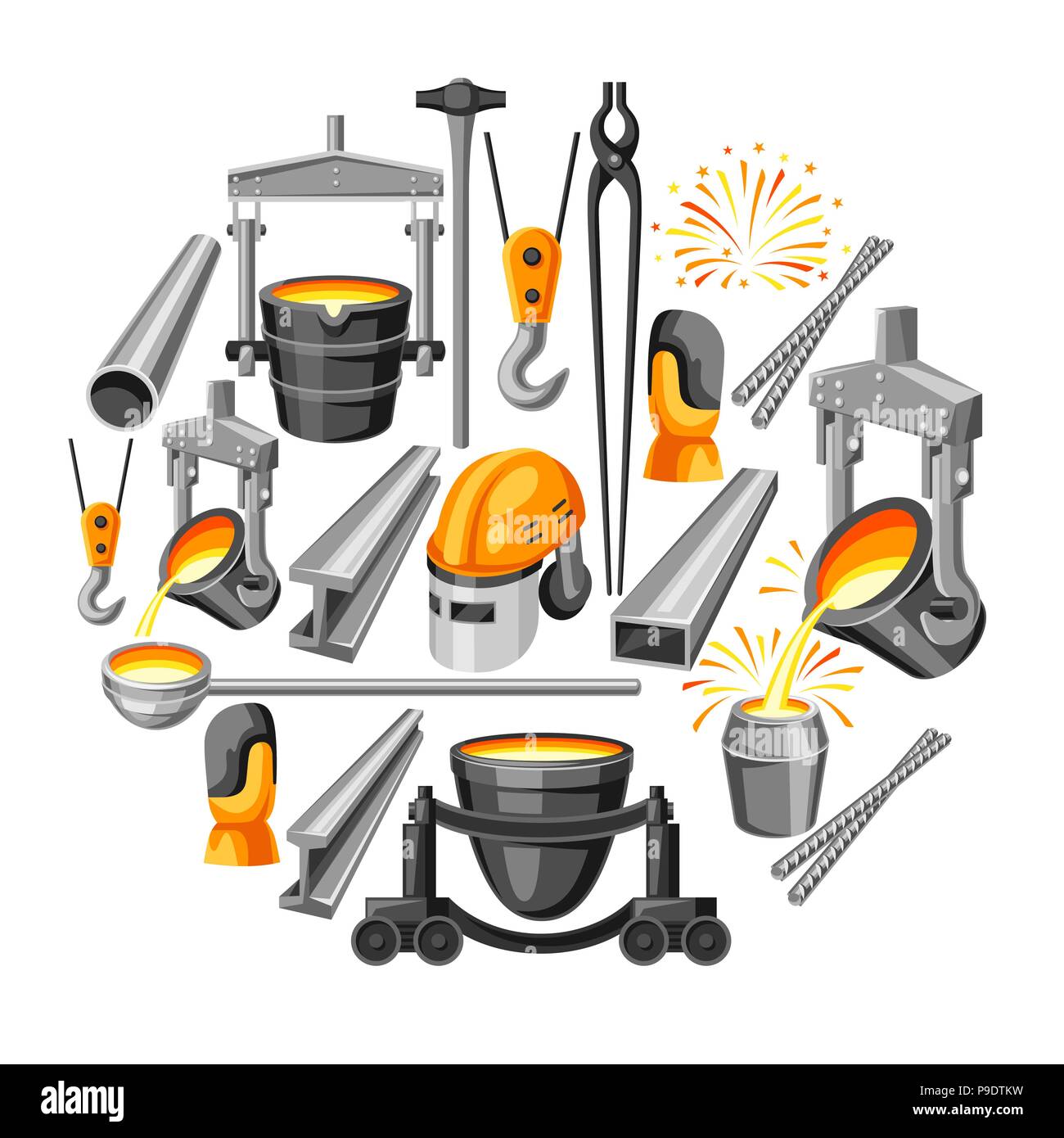 Metallurgical background design. Industrial items and equipment Stock ...