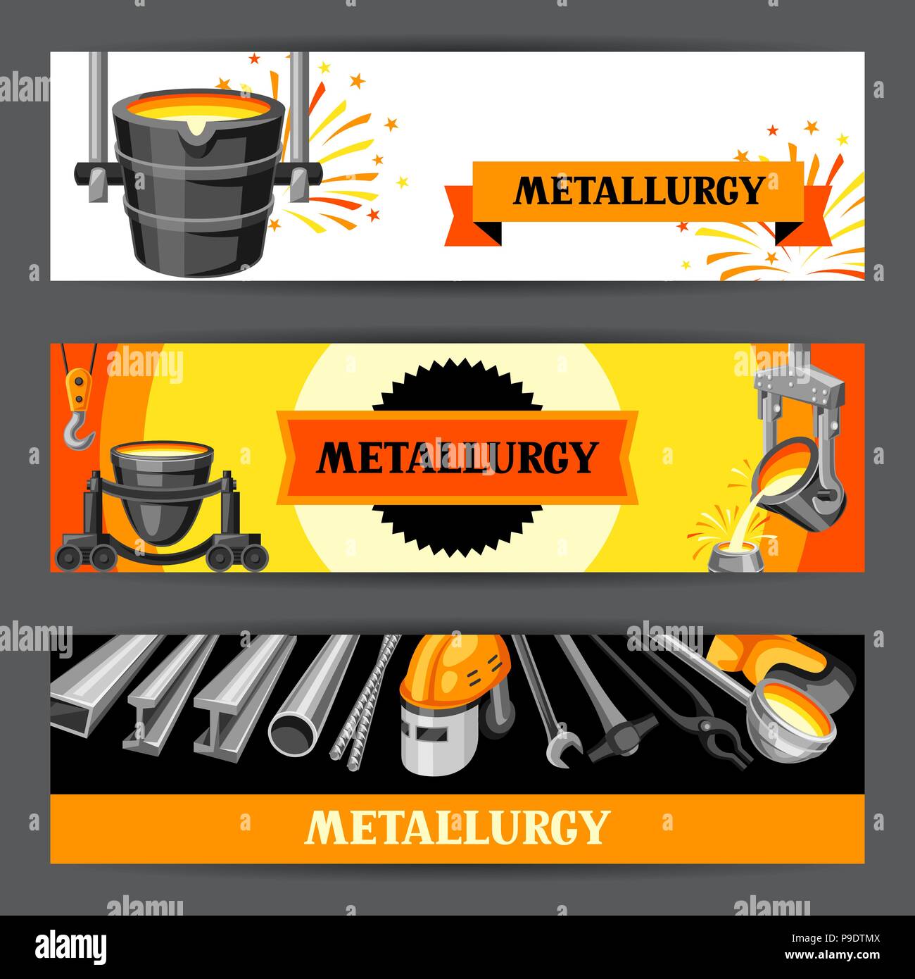 Metallurgical banners design. Industrial items and equipment Stock ...