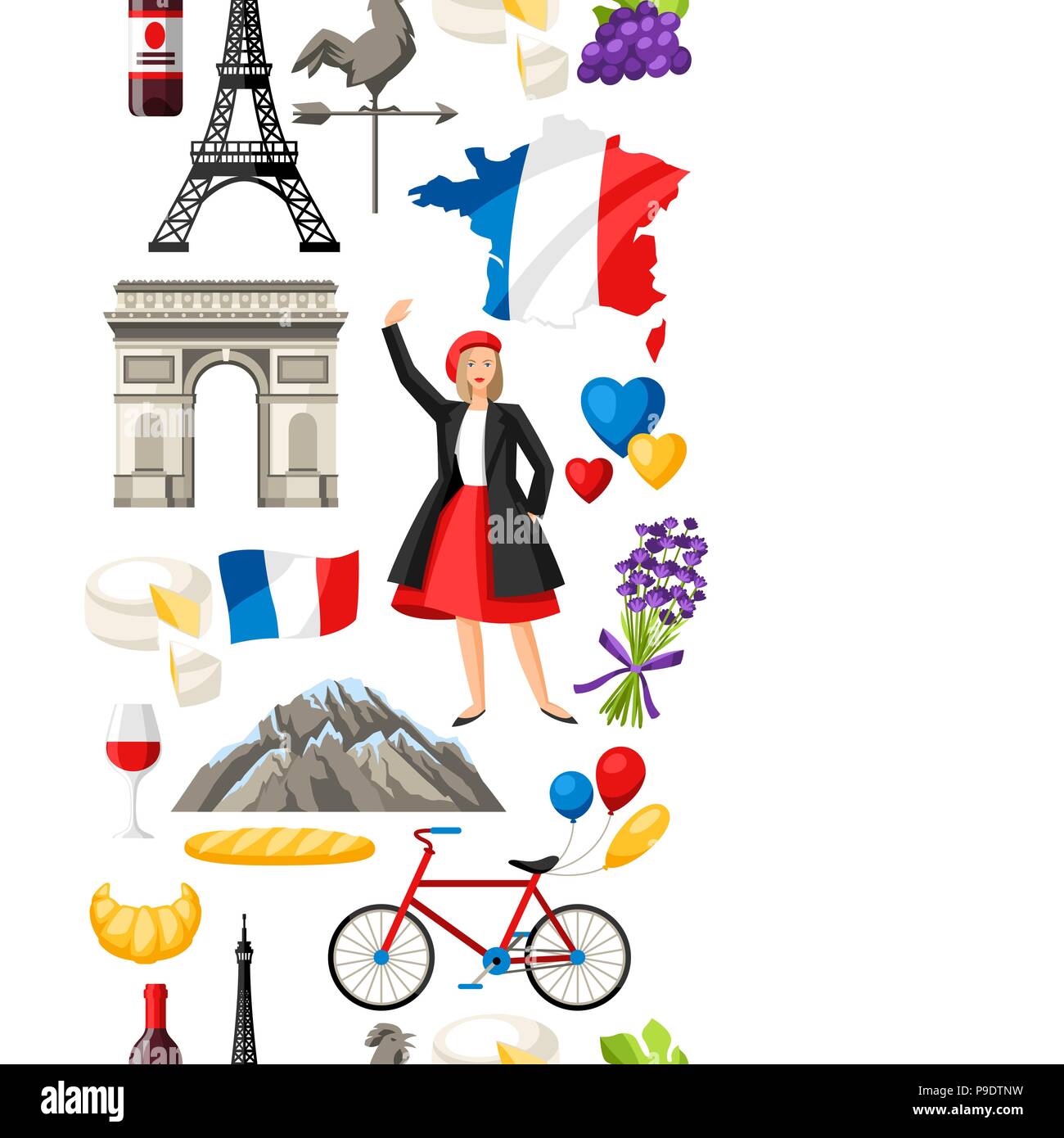 France seamless pattern. French traditional symbols and objects Stock ...