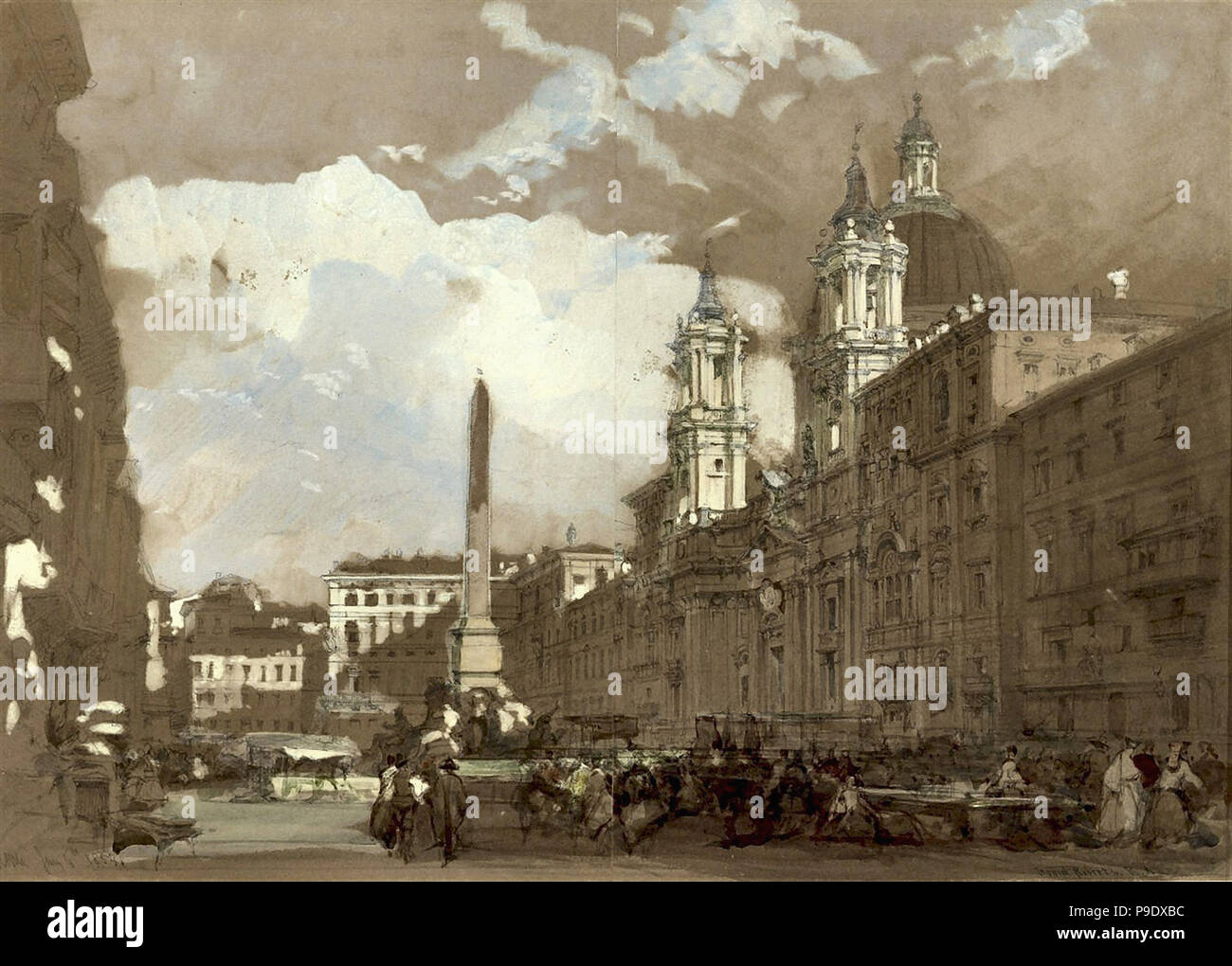 Roberts David - View of the Piazza Navona Rome 1 Stock Photo - Alamy