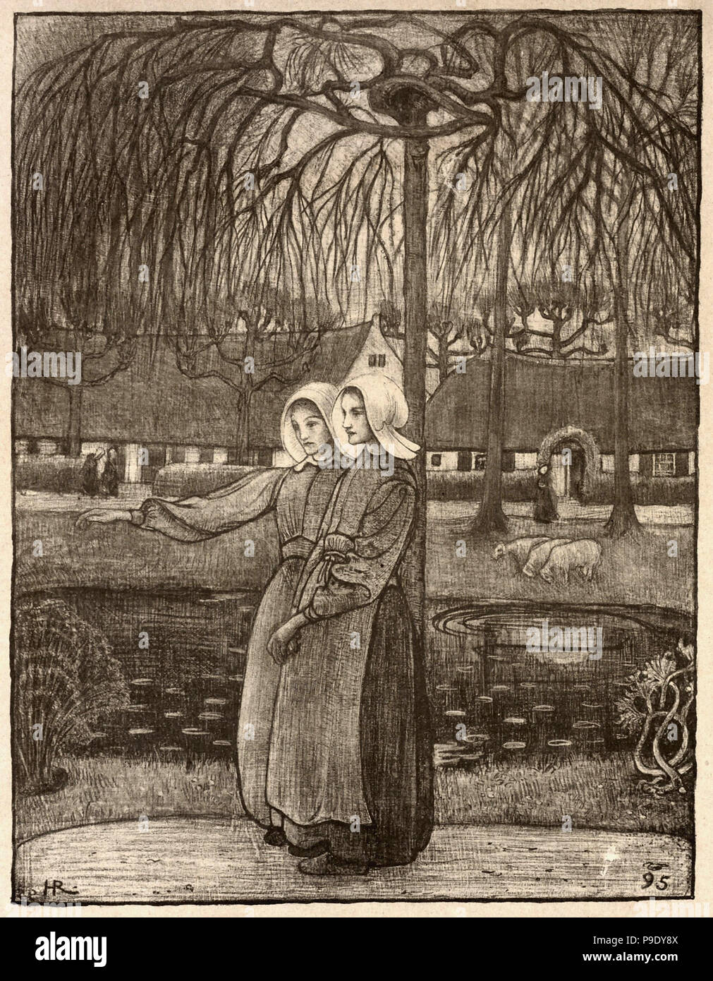 Roland Holst Richard - Twee Meisjes Wandelend Langs Een Vijver Stock ...