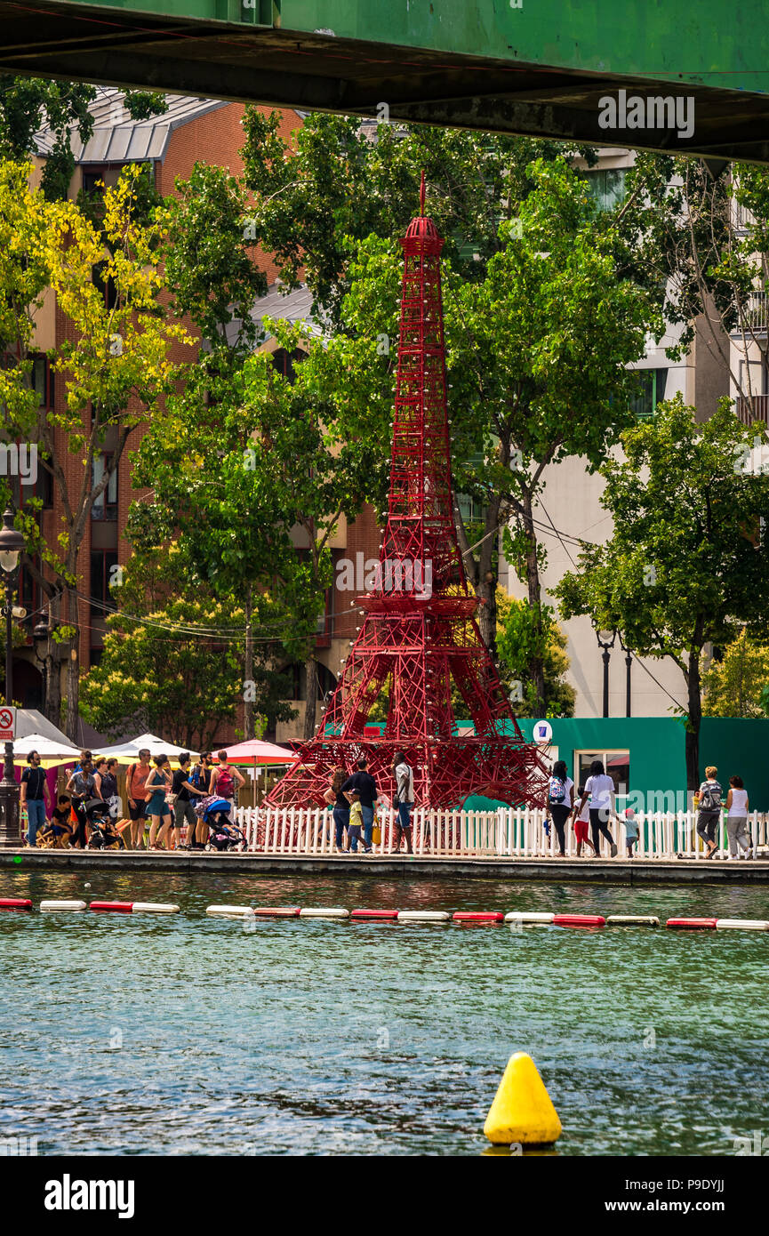 Mini Eiffel Tower at the Paris Plages on a hot summer's day at the ...