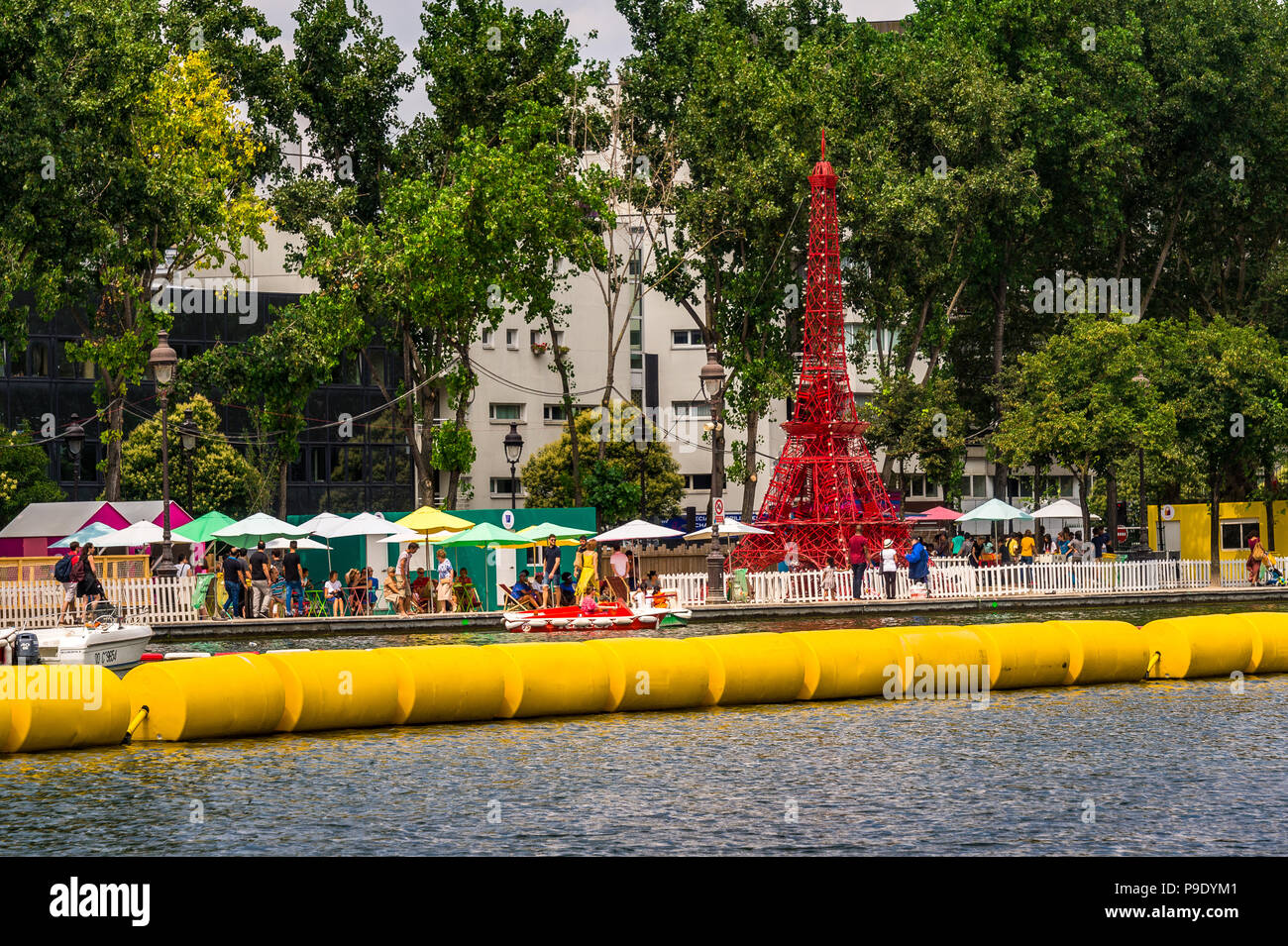 Mini Eiffel Tower at the Paris Plages on a hot summer's day at the ...