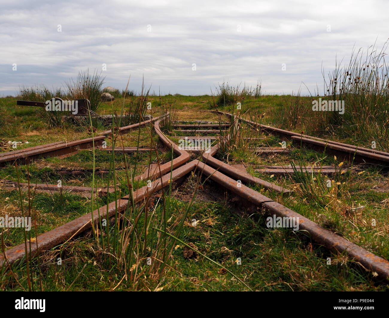 Rusty track and points of the remote disused Rowtor Target Railway ...