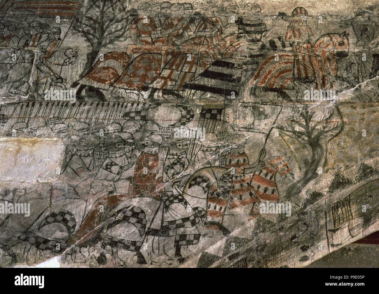 Gothic mural of Alcaniz Castle, 14th century. Army Catalan-Aragonese ...
