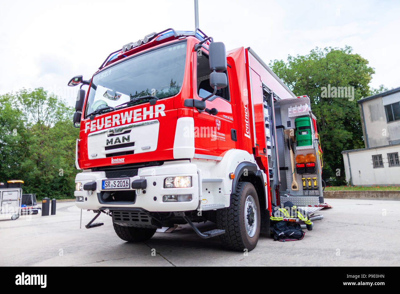 FELDKIRCHEN / Germany - JUNE 9, 2018: German fire engine stands on a ...