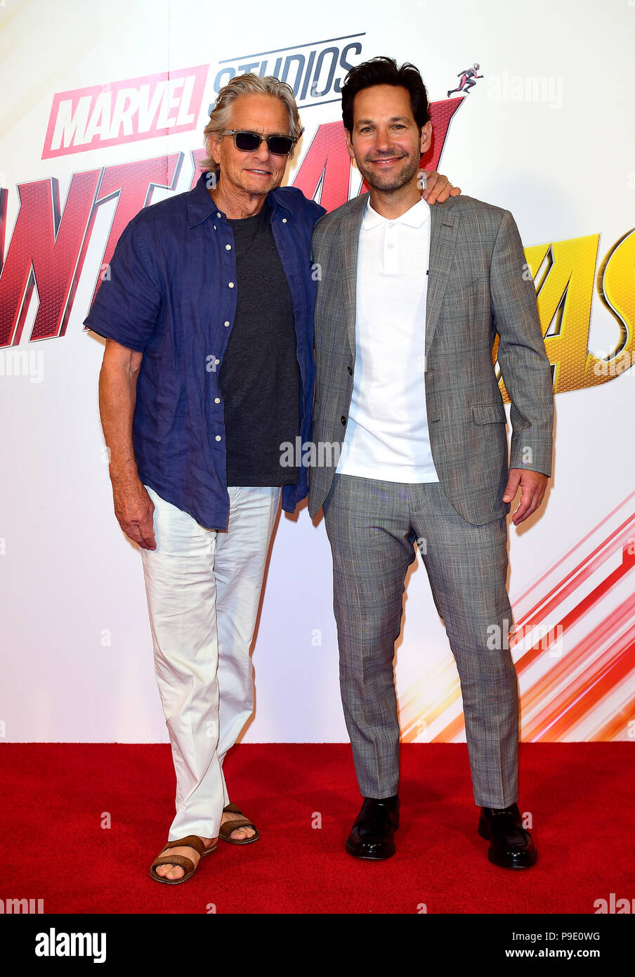 Michael Douglas (left) and Paul Rudd attending a photocall for Ant-Man ...