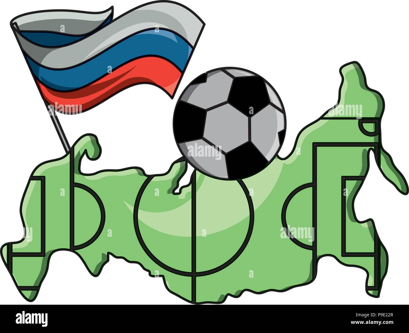 Russia map with flag and football ball icon over white background ...