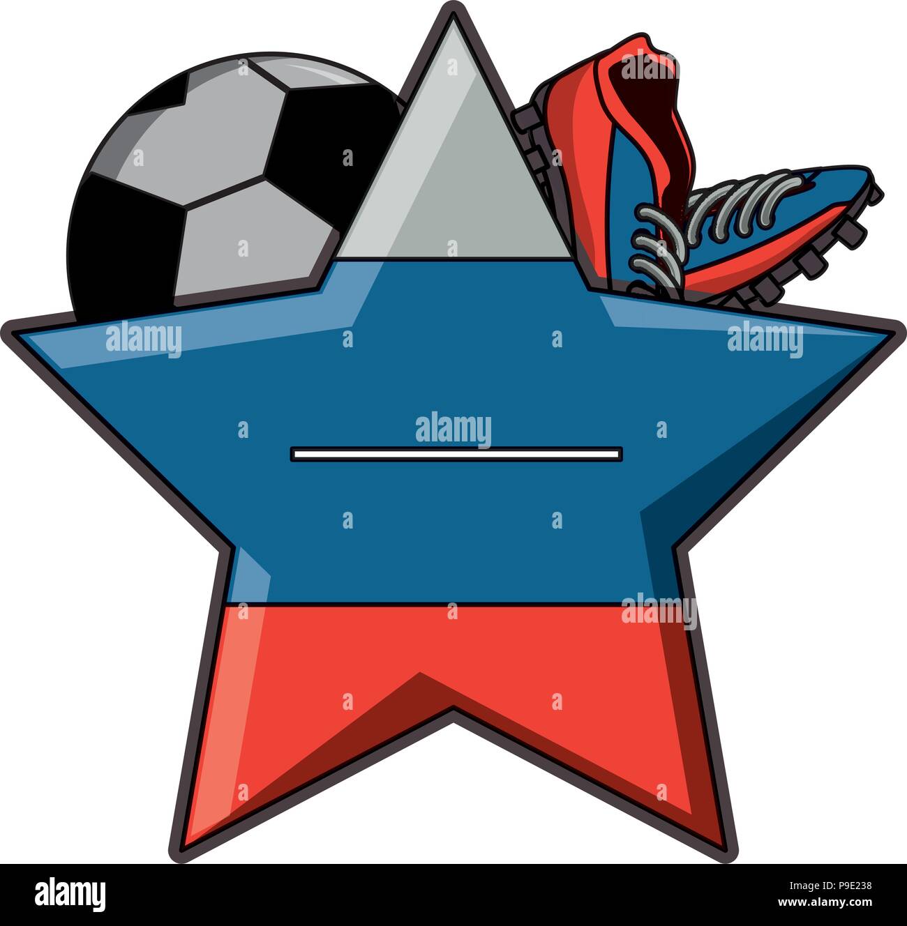 Russia flag in star shape with football related icons over white ...