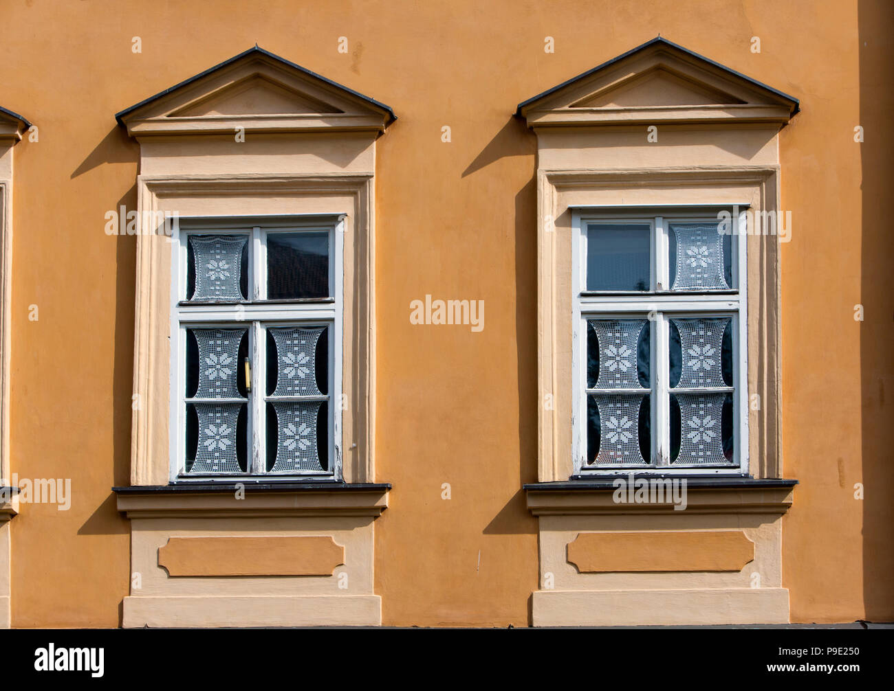 Prague. Window in the old house, decorated with flowering plants Stock ...