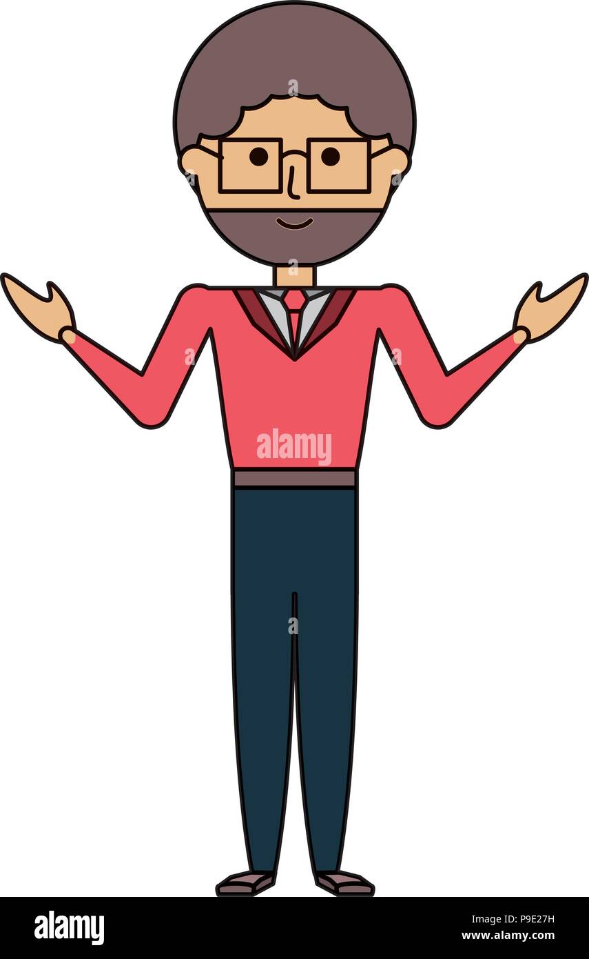 cartoon man with arms open icon over white background, vector ...