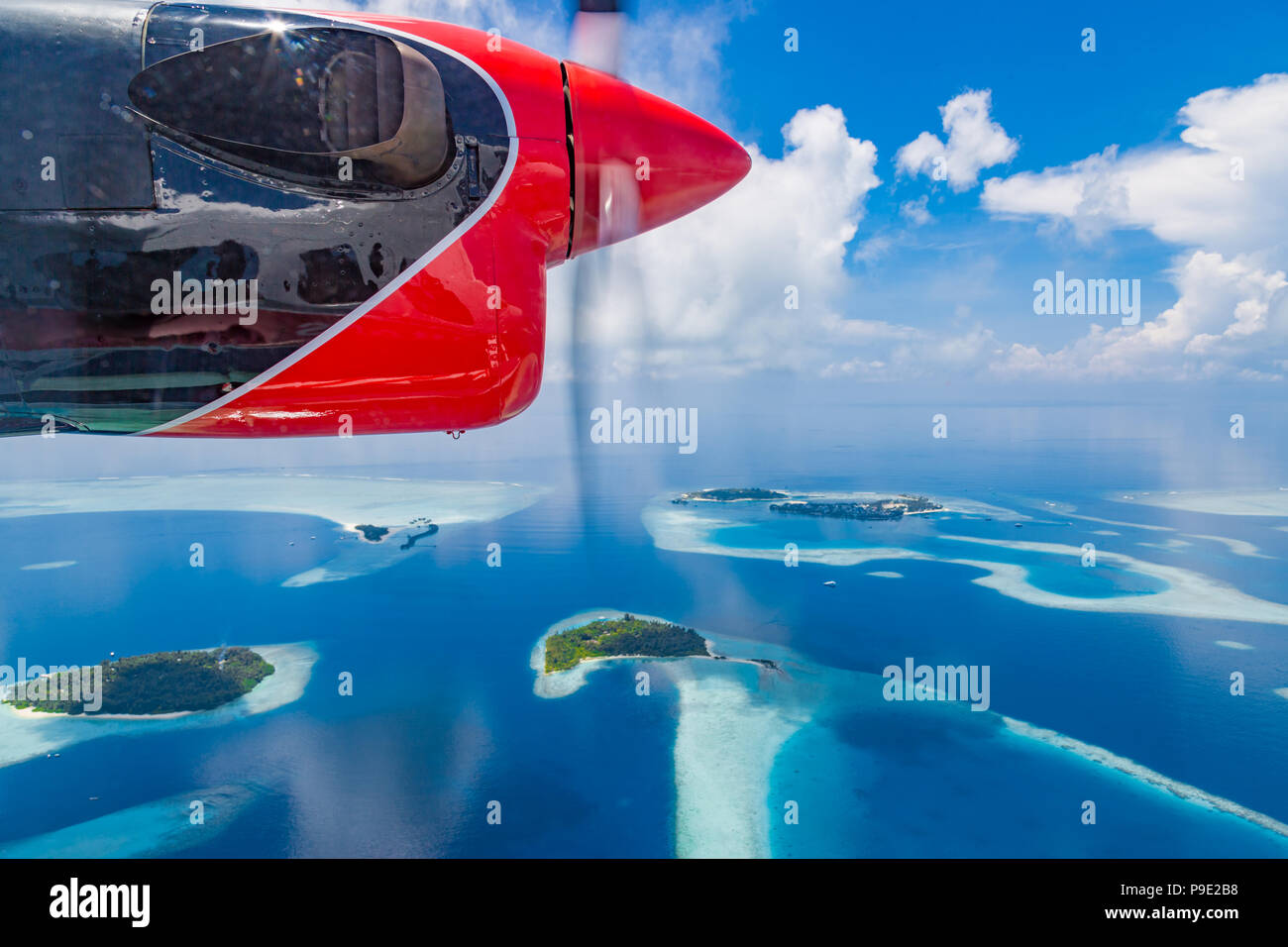 Beautiful aerial image of Maldives islands and luxury tropical resorts ...