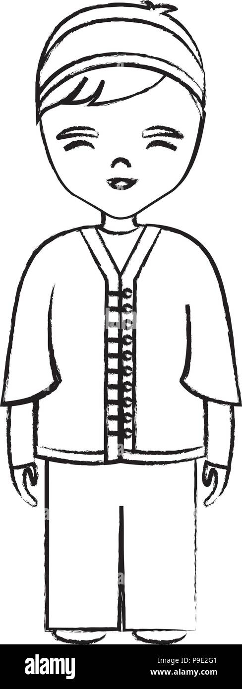 Cartoon man with traditional costume of taiwan icon over white ...