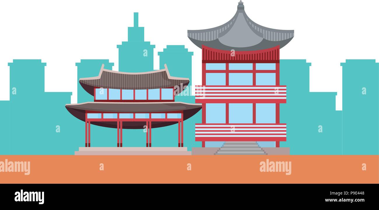 South korea iconic buildings icon over white background, vector ...