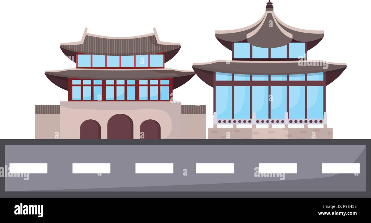 street with South korea iconic buildings icon over white background ...