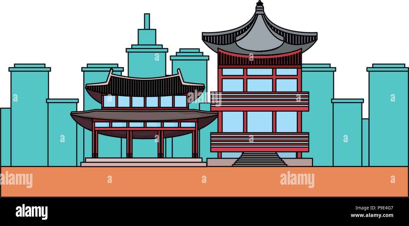 South korea iconic buildings icon over white background, vector ...
