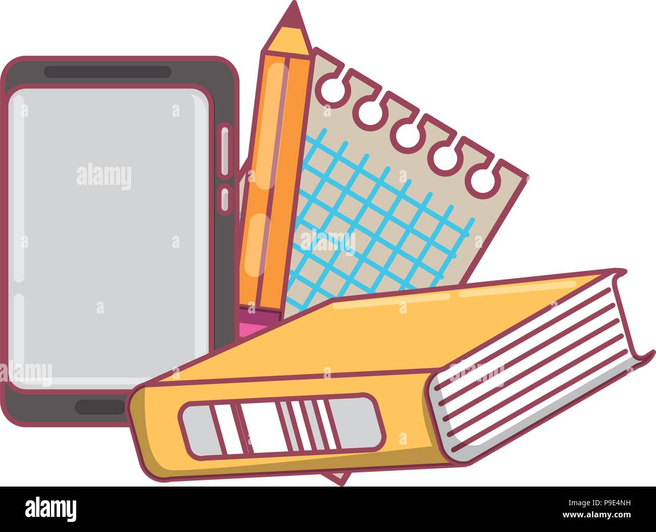 book with cellphone and pencil icon over white background, vector ...