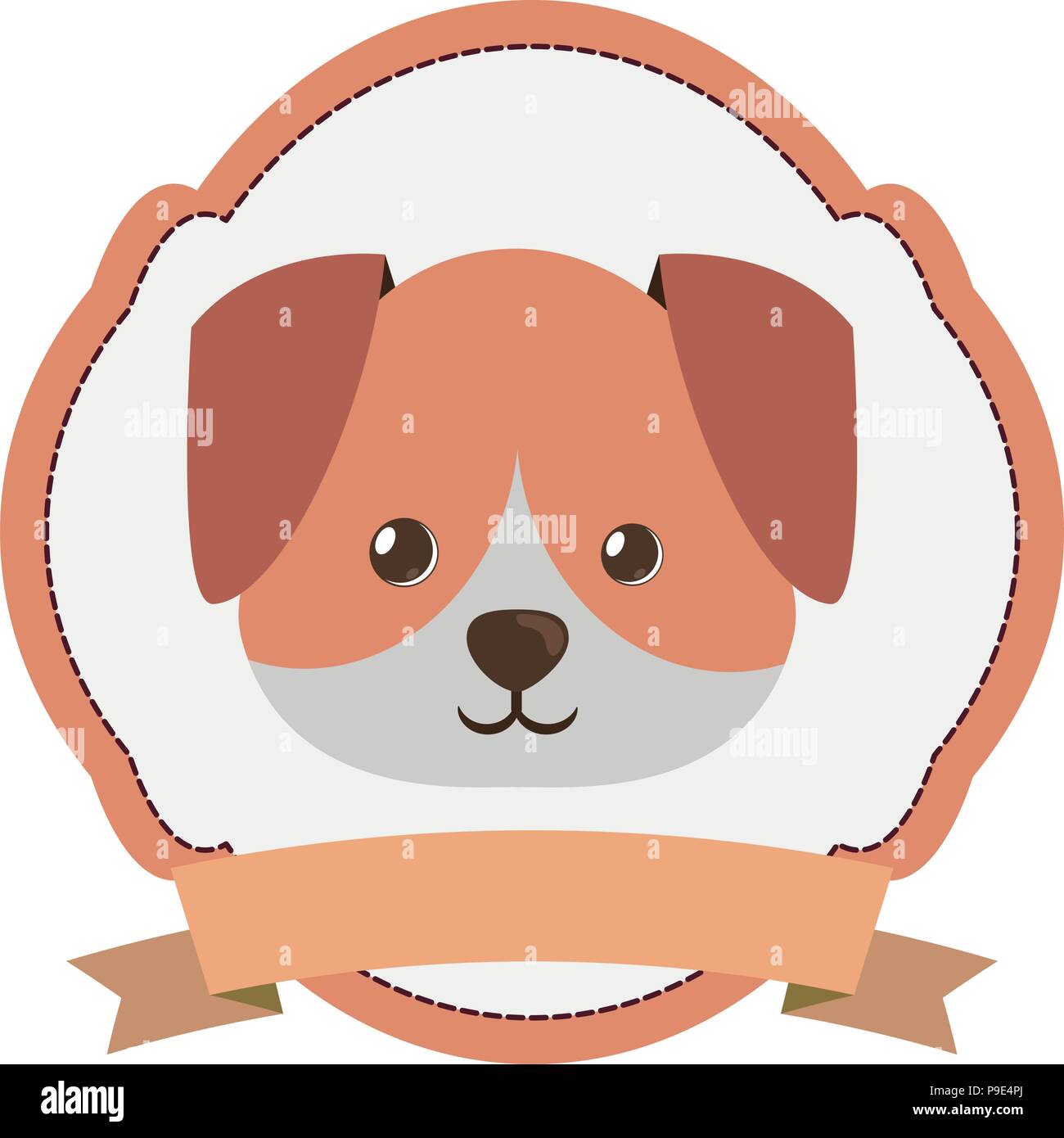 decorative frame and ribbon with cute dog icon over white background ...