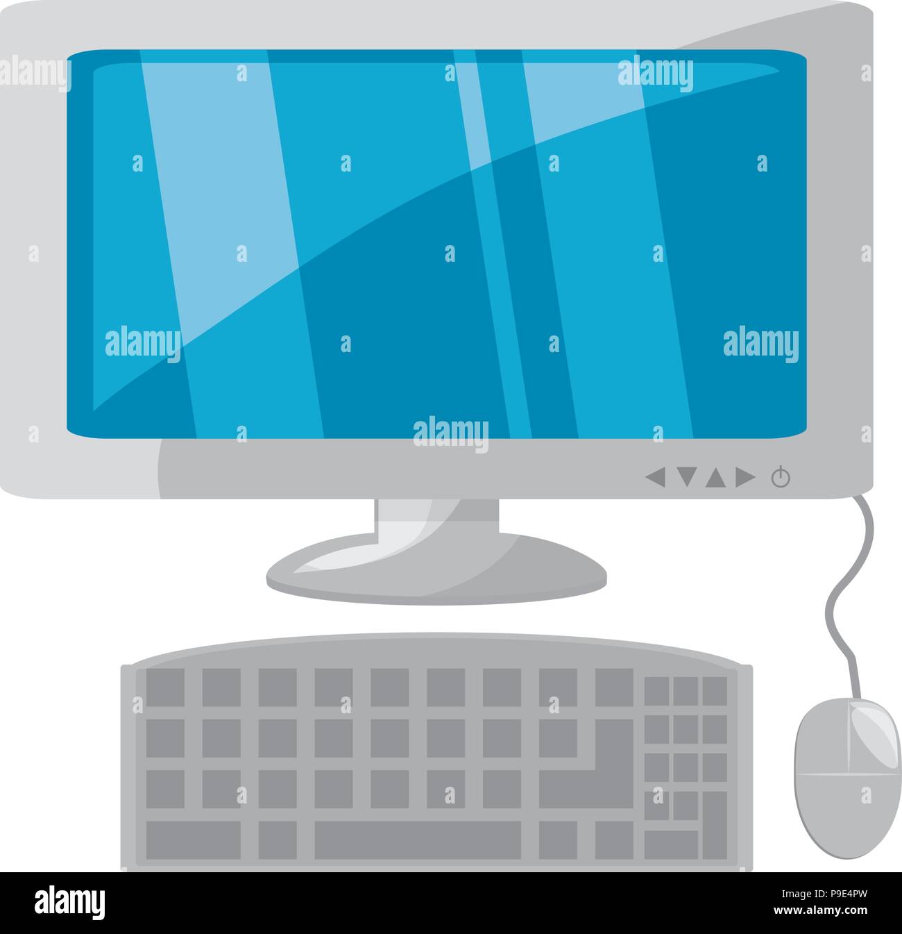 computer monitor with keyboard and mouse over white background, vector ...