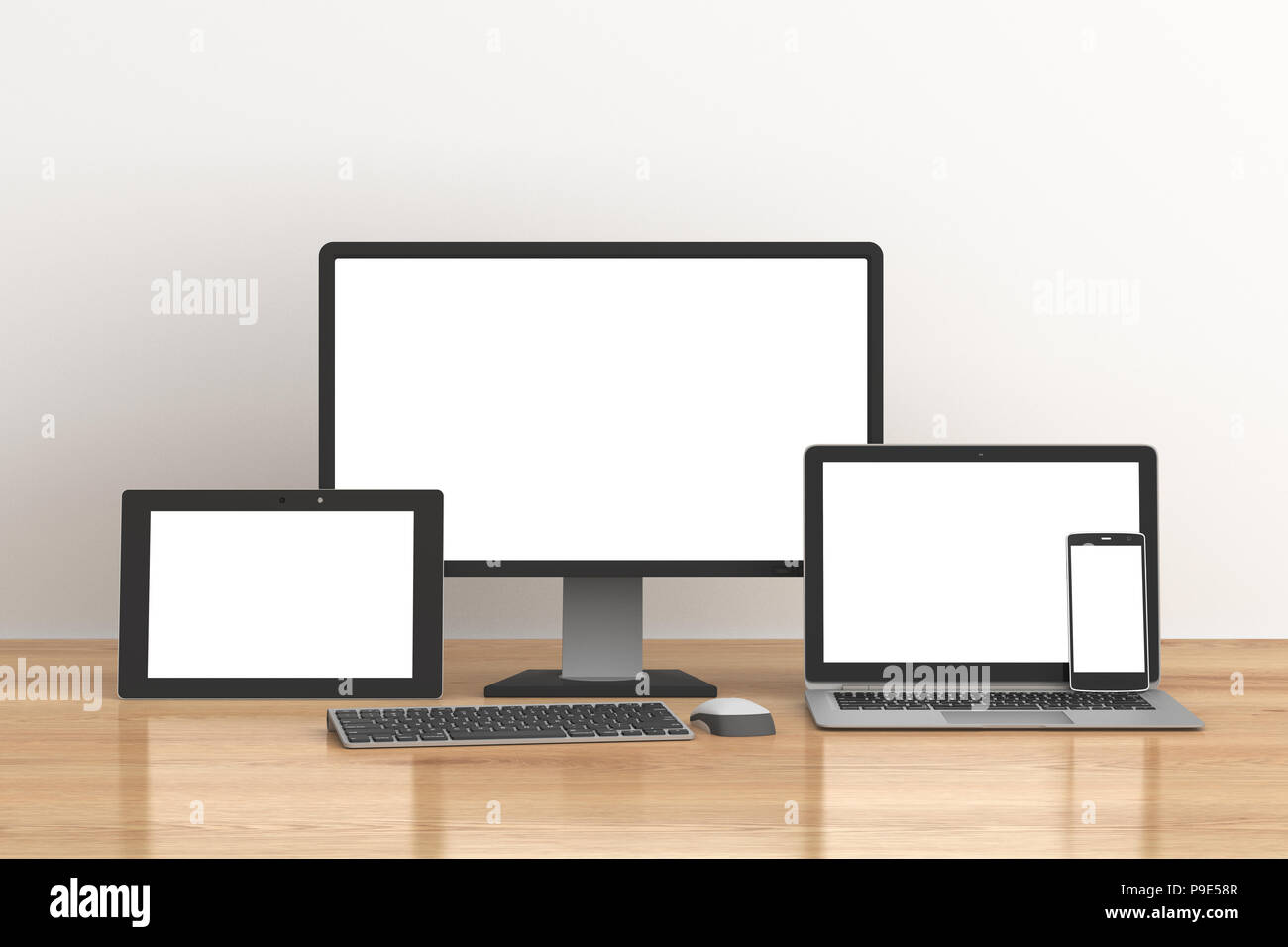 Blank screen desktop monitor, laptop, tablet pc and smartphone isolated ...