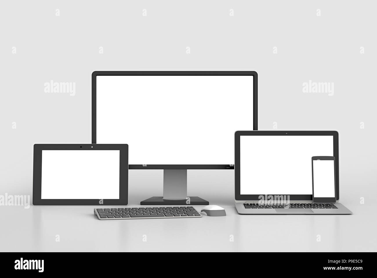 Blank screen desktop monitor, laptop, tablet pc and smartphone isolated ...