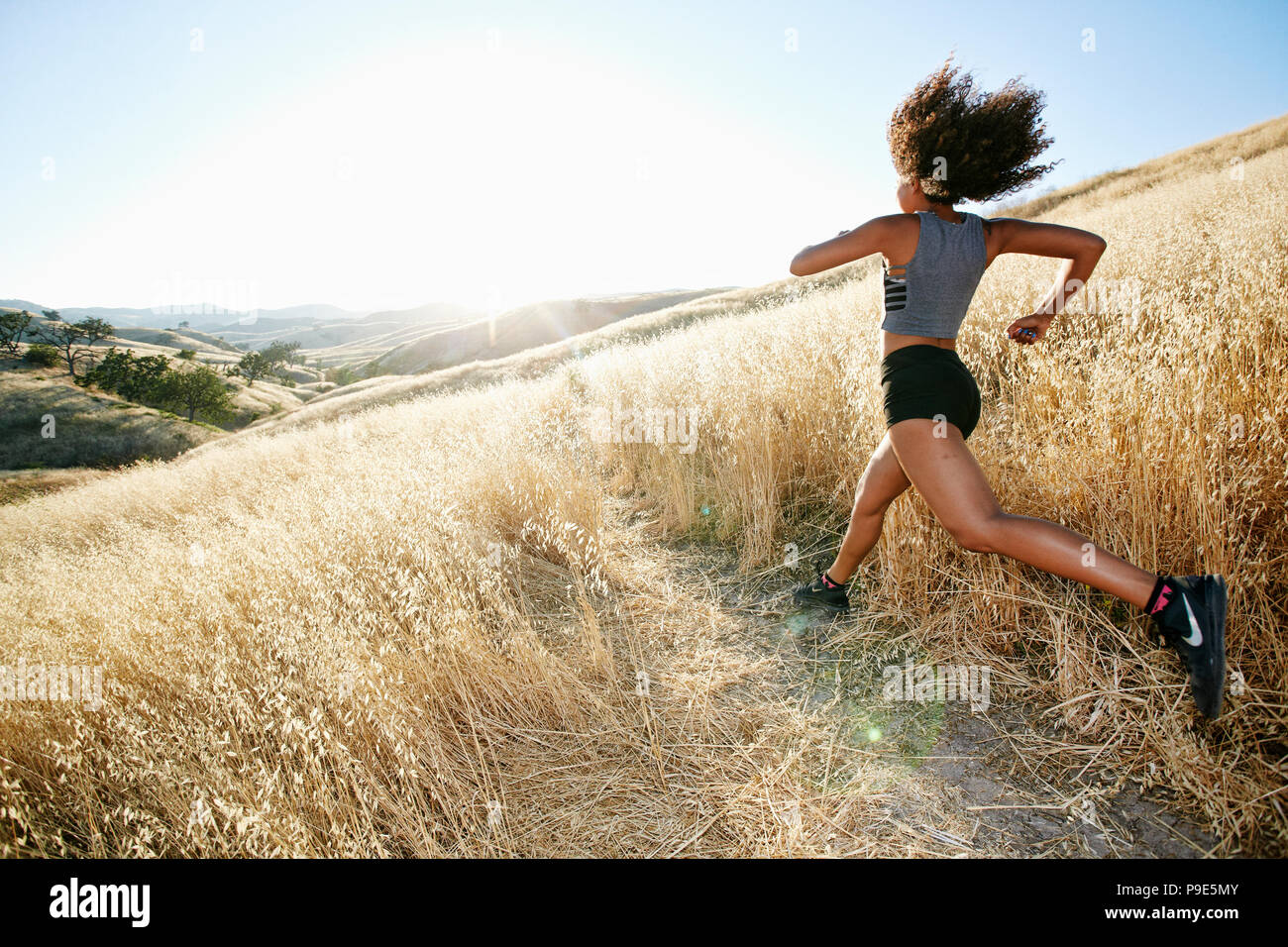 Woman brown hair running field hi-res stock photography and images - Alamy