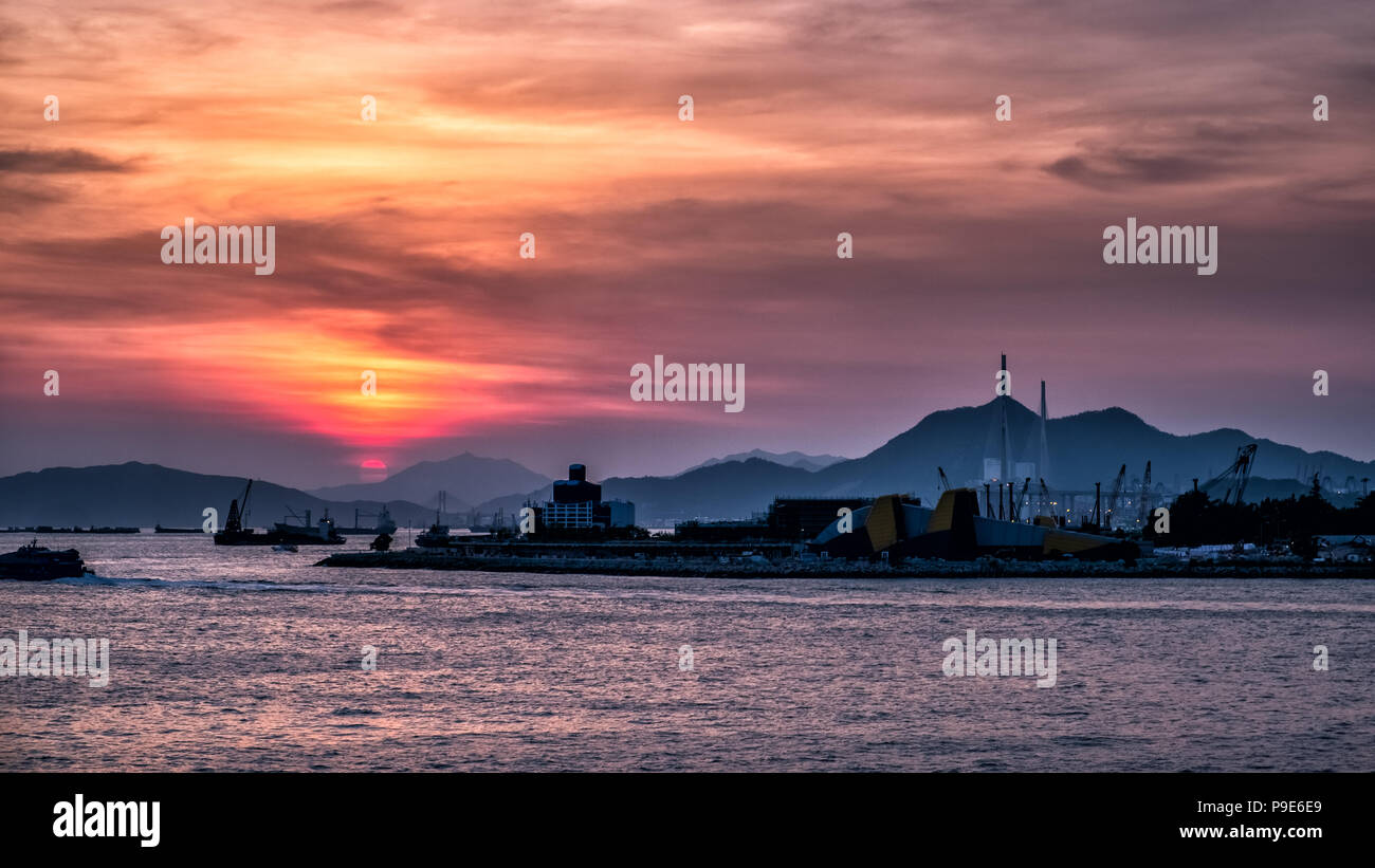 Sunset of Victoria Harbor of Hong Kong Stock Photo - Alamy