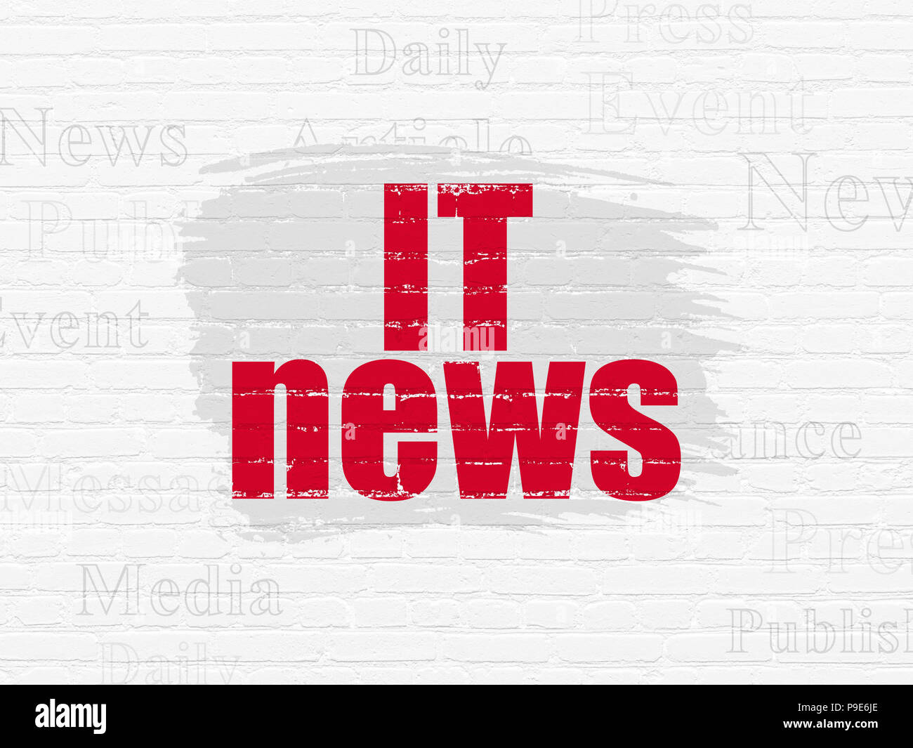 News concept: Painted red text IT News on White Brick wall background ...