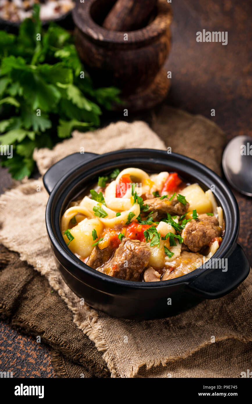 Traditional oriental uzbek soup lagman Stock Photo - Alamy