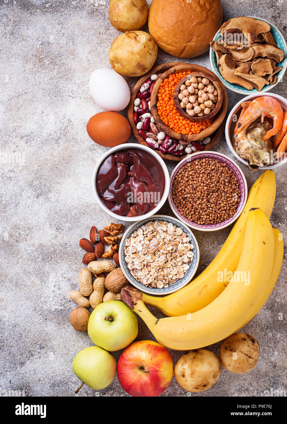 Healthy product sources of iron Stock Photo - Alamy