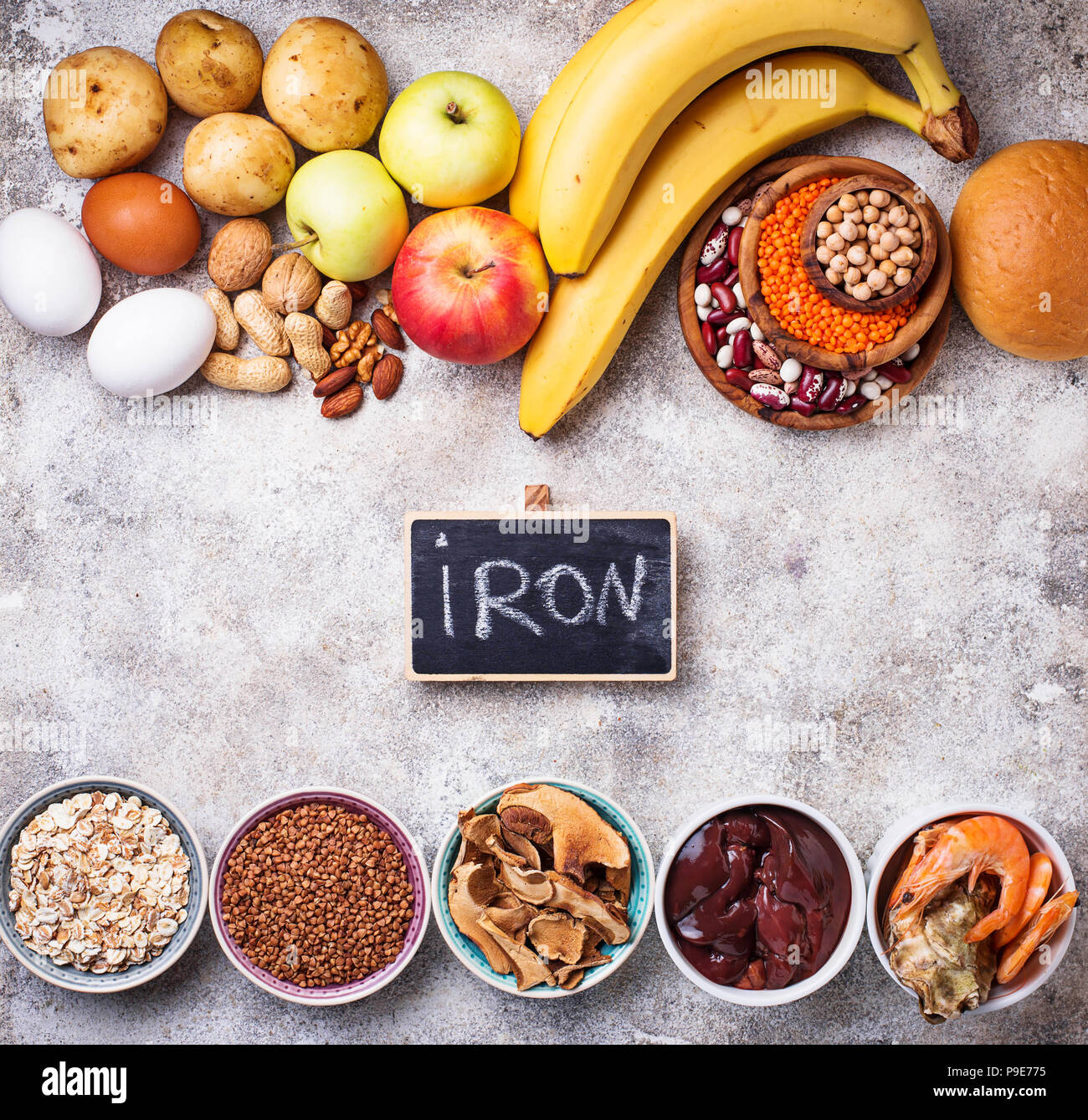 Healthy product sources of iron Stock Photo - Alamy